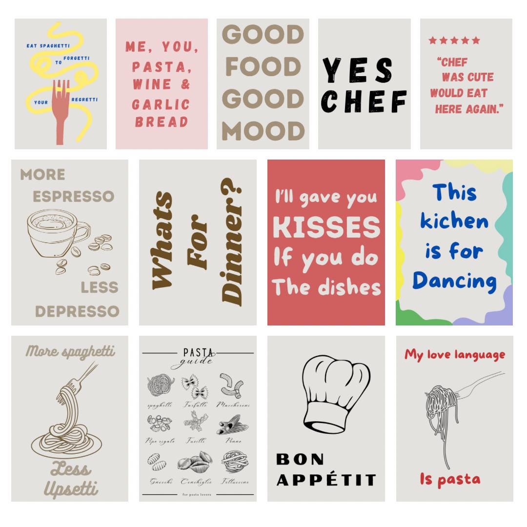 Funny Kitchen Printable Wall Art Set I 12 Quirky & Humorous Kitchen ...
