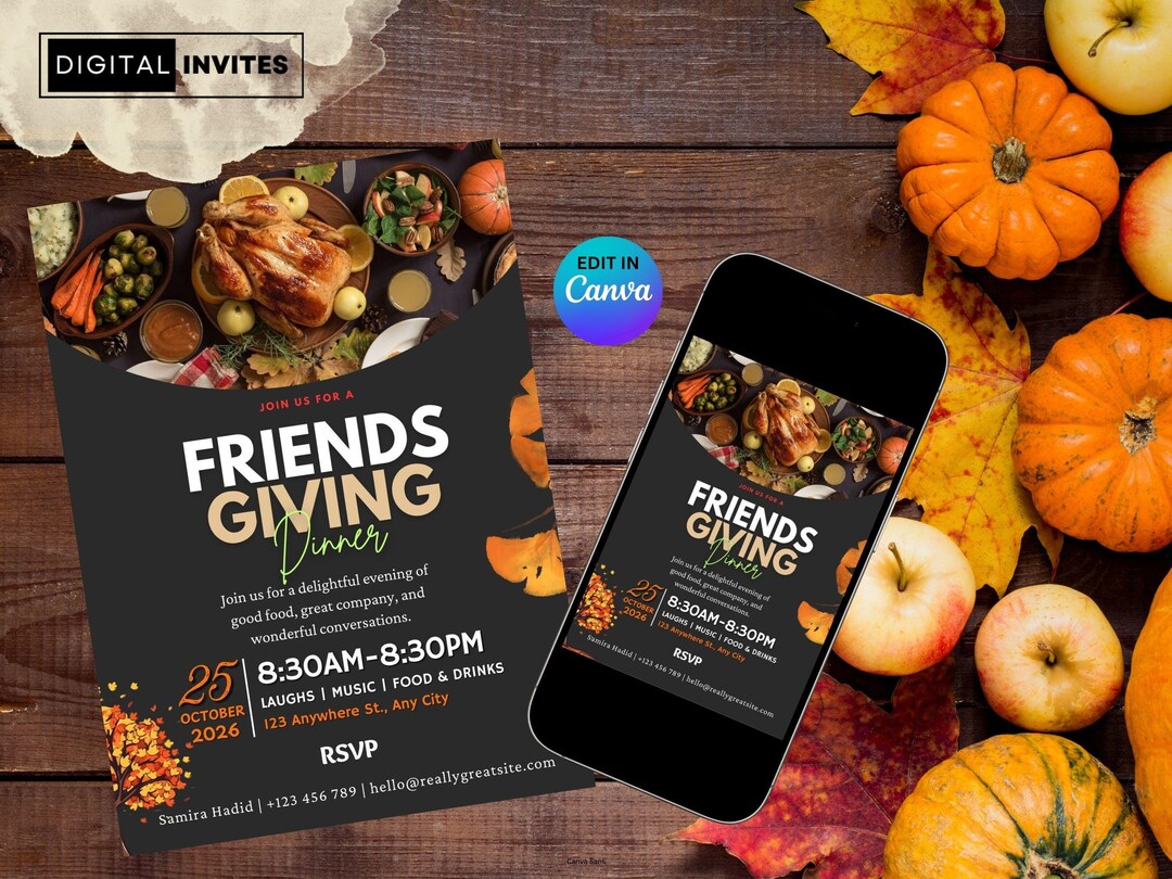 Friendsgiving Invite Template, Friendsgiving Dinner Invitation ...