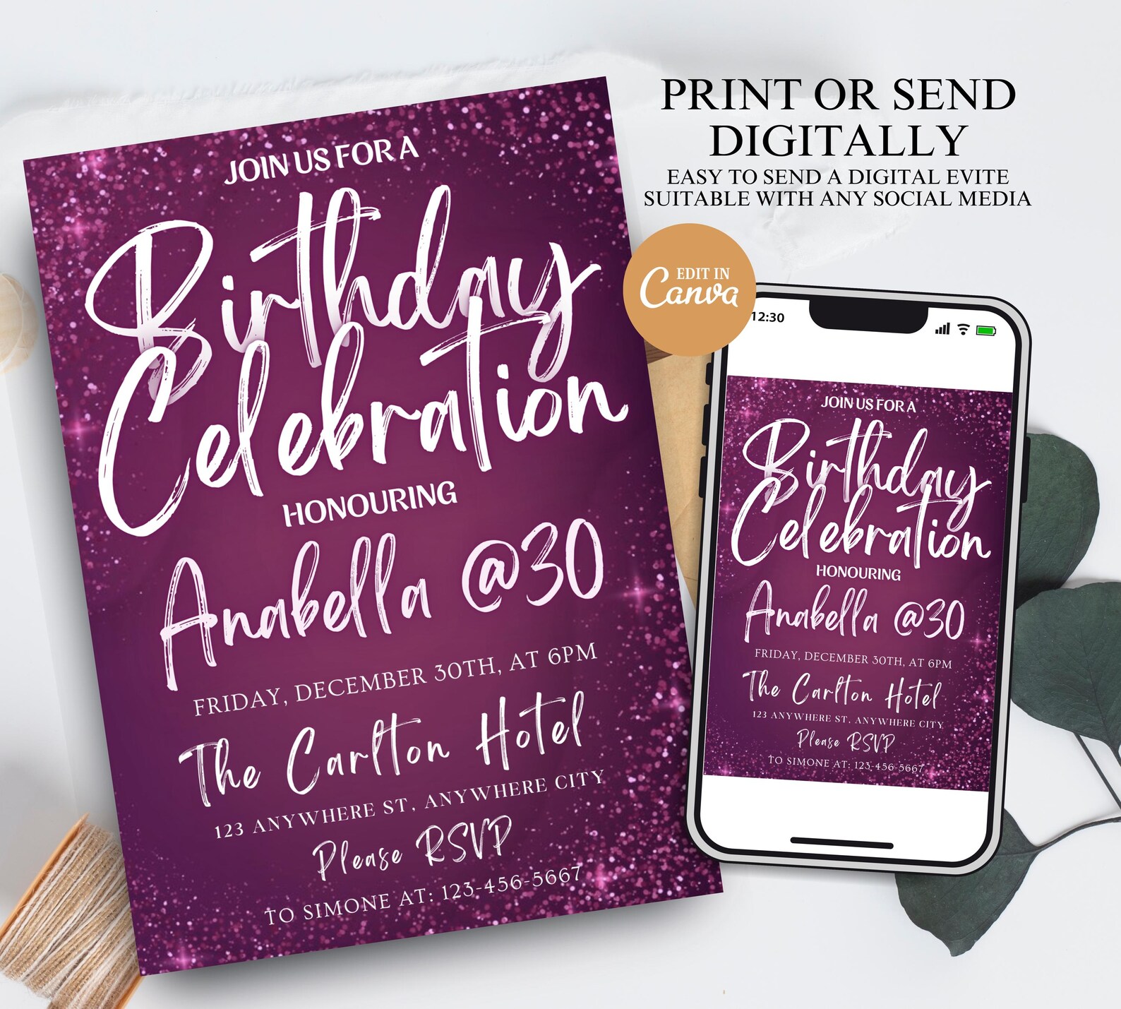 Digital 30th Birthday Invitation, 30th E-invite, 30th Birthday Evite ...