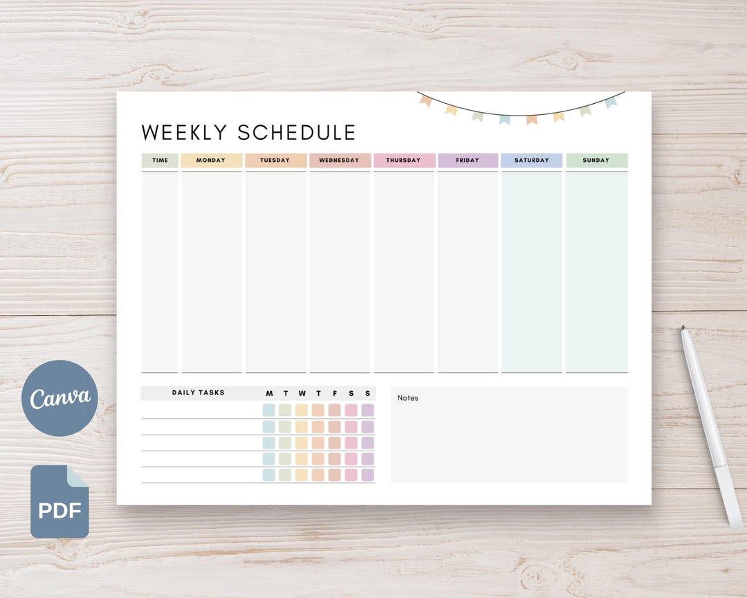 Editable Weekly Schedule Printable Kids Weekly Planner Fillable School ...