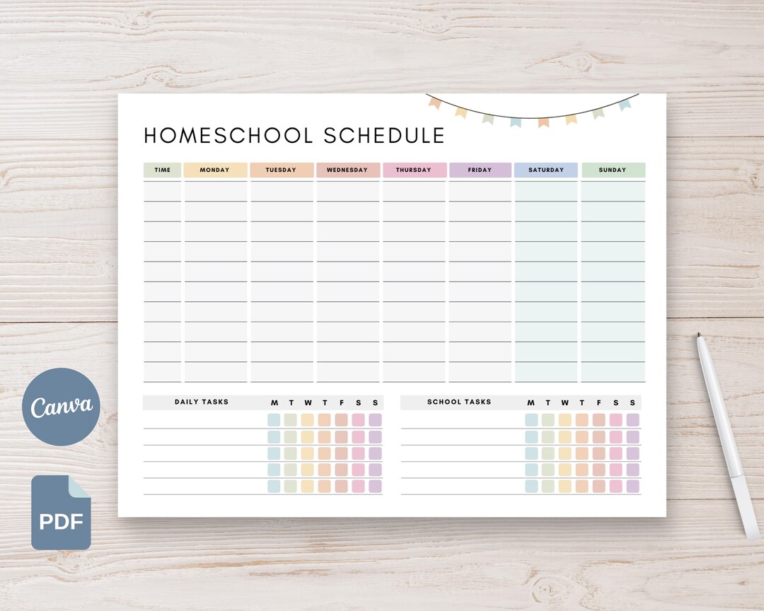 Editable Homeschool Schedule Printable Kids Weekly Planner Canva ...