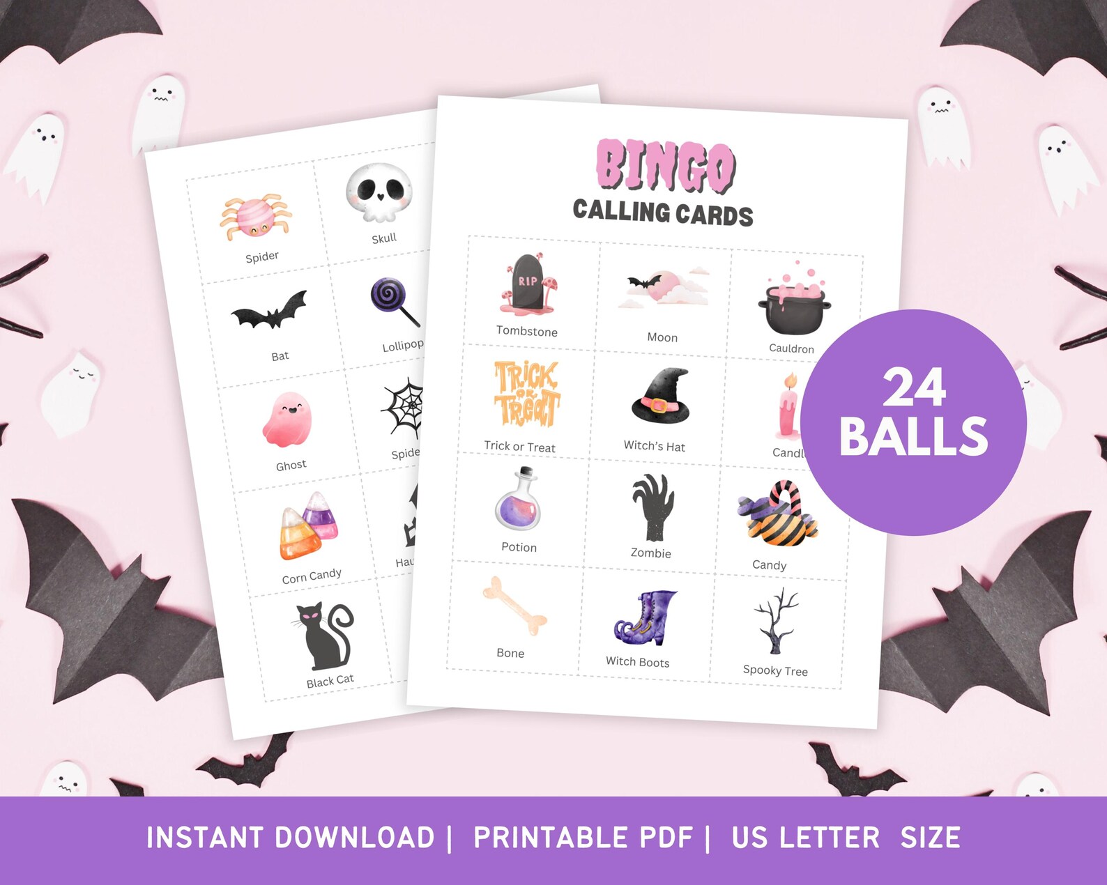 Pink Halloween Bingo Game Printable Halloween Party Game, Printable ...