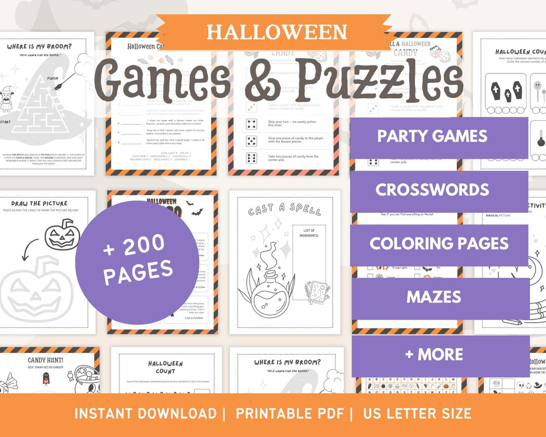 Halloween Printable Activity Sheets Bundle Coloring Party Game Pages ...