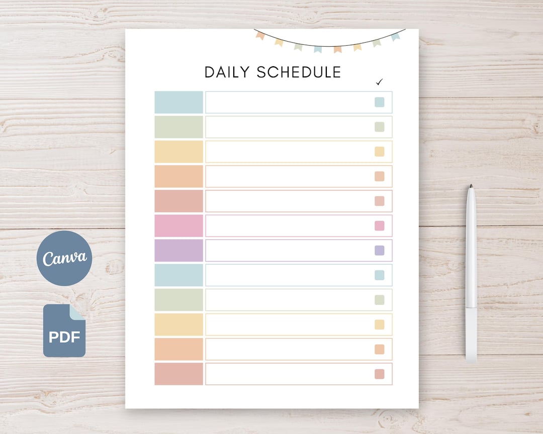 Daily Schedule Printable Kids Routine Checklist Editable Daily Planner ...