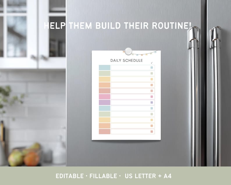 Daily Schedule Printable Kids Routine Checklist Editable Daily Planner ...