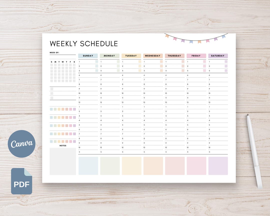 Editable Weekly Schedule Planner Undated Daily Hourly Planner Printable ...