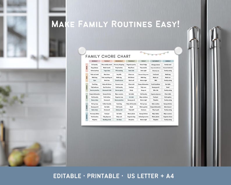 Editable Family Chore Chart Printable Weekly Checklist Fillable ...