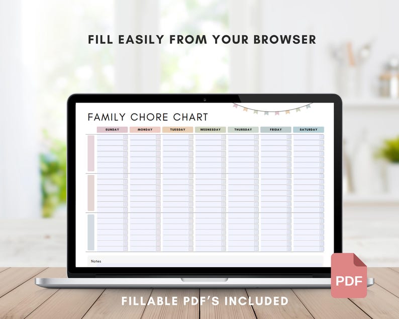 Editable Family Chore Chart Printable Weekly Checklist Fillable ...