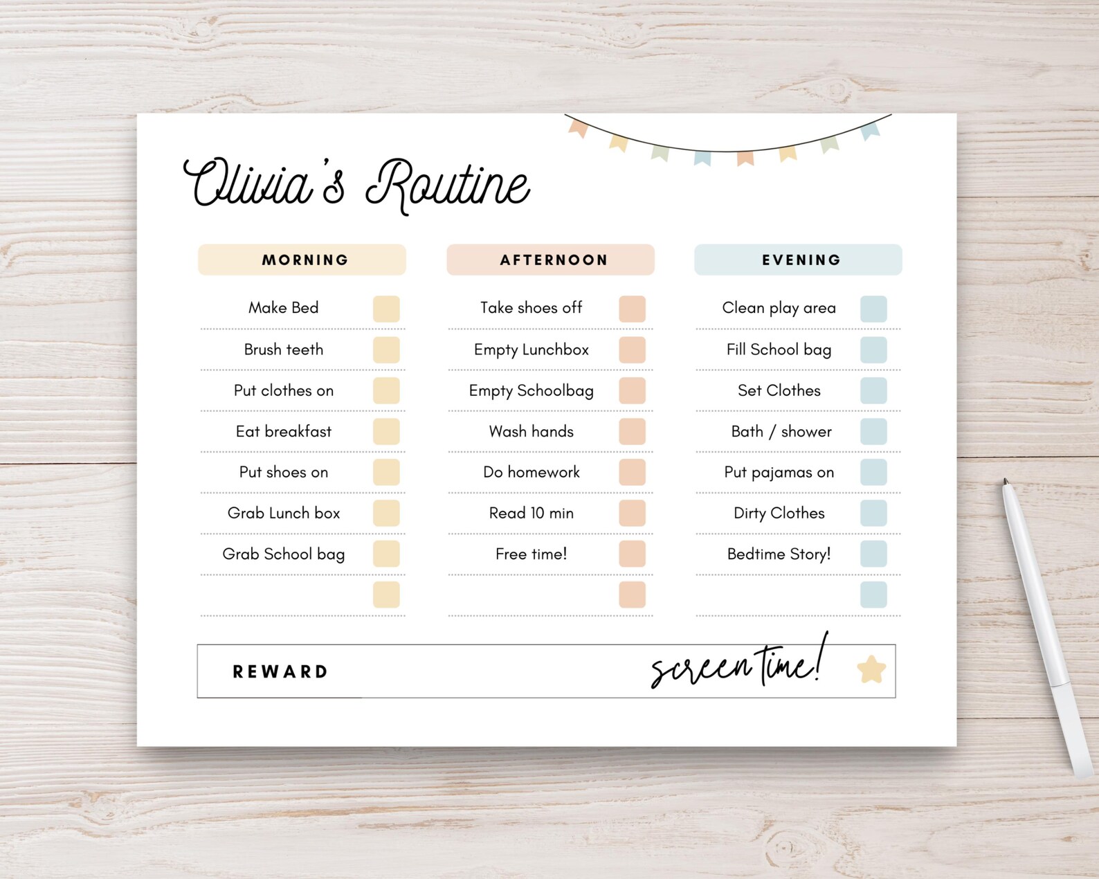 Editable Kids Daily School Checklist Printable Schoolday Routine Canva ...