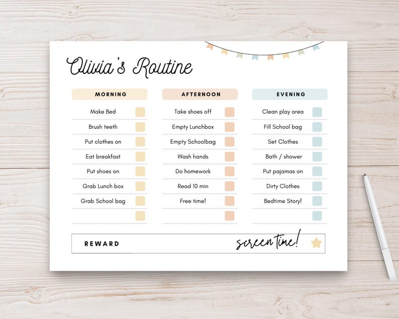 Editable Kids Daily School Checklist Printable Schoolday Routine Canva ...