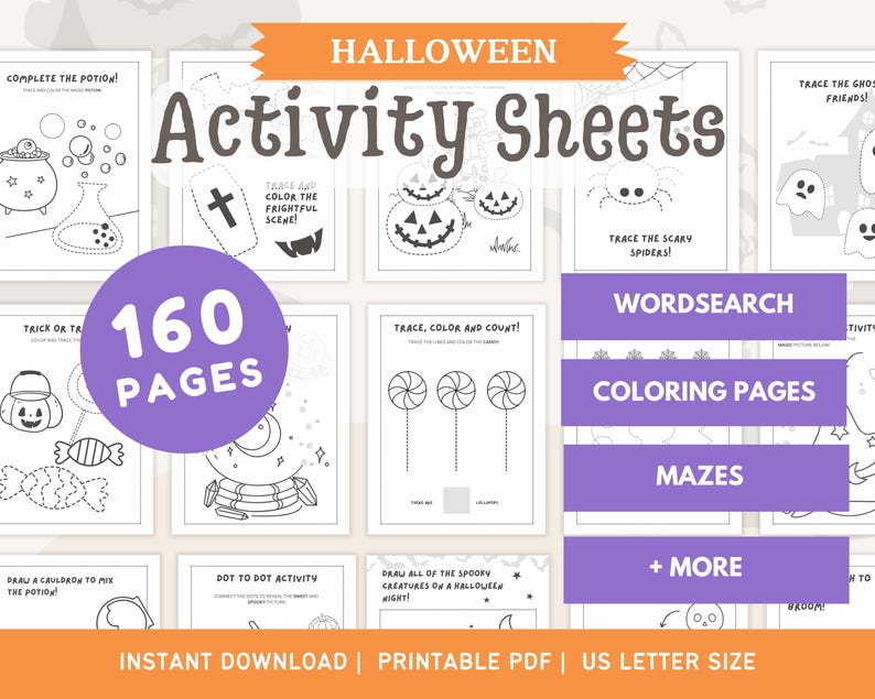 Halloween Activity Worksheets for Kids, Printable Halloween Party ...