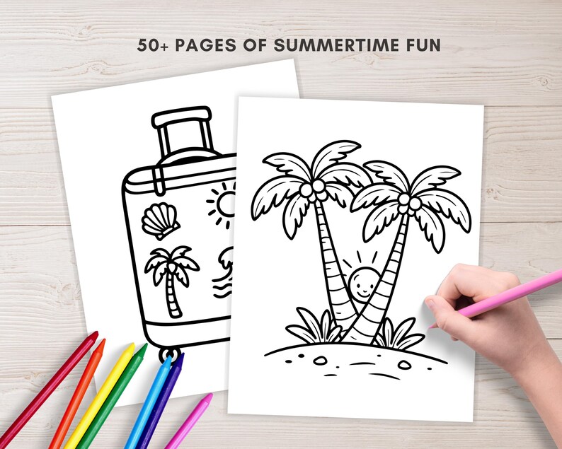 Summer Coloring Pages Bundle, Kids Printable Coloring Book, Summer ...