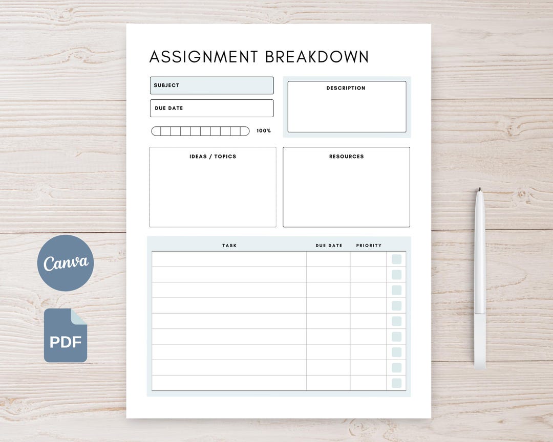 Editable Assignment Tracker Printable Assignment Planner, Homework ...