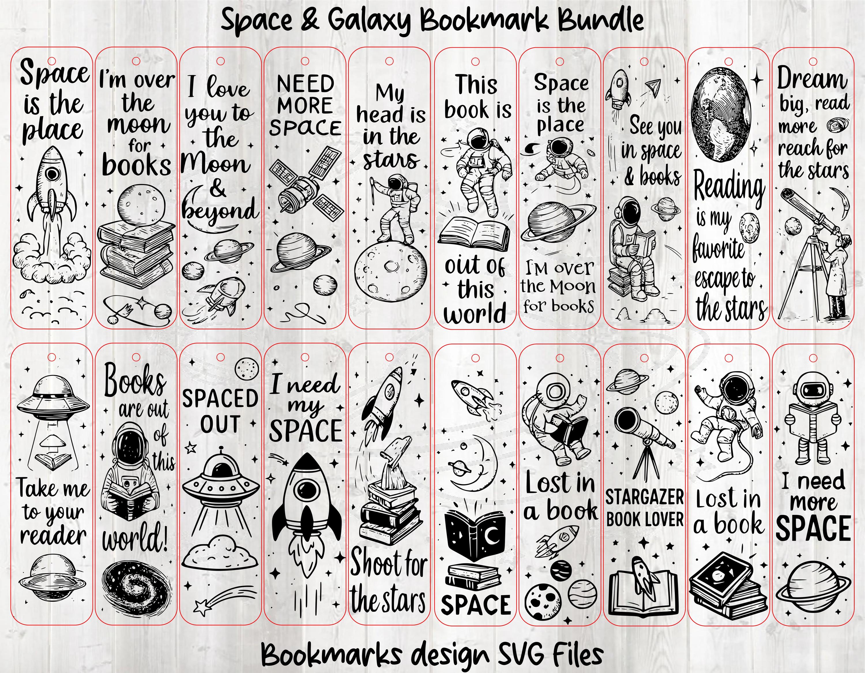 Space Bookmark SVG Bundle: Laser Cut Astronaut Rocket Designs Kids ...