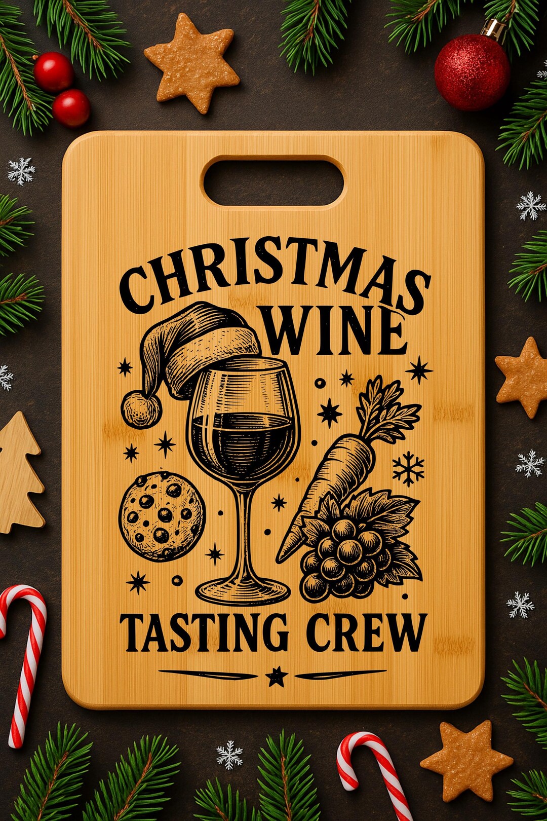 Christmas Wine Tasting Crew Cutting Board SVG | Laser Cut File - Etsy