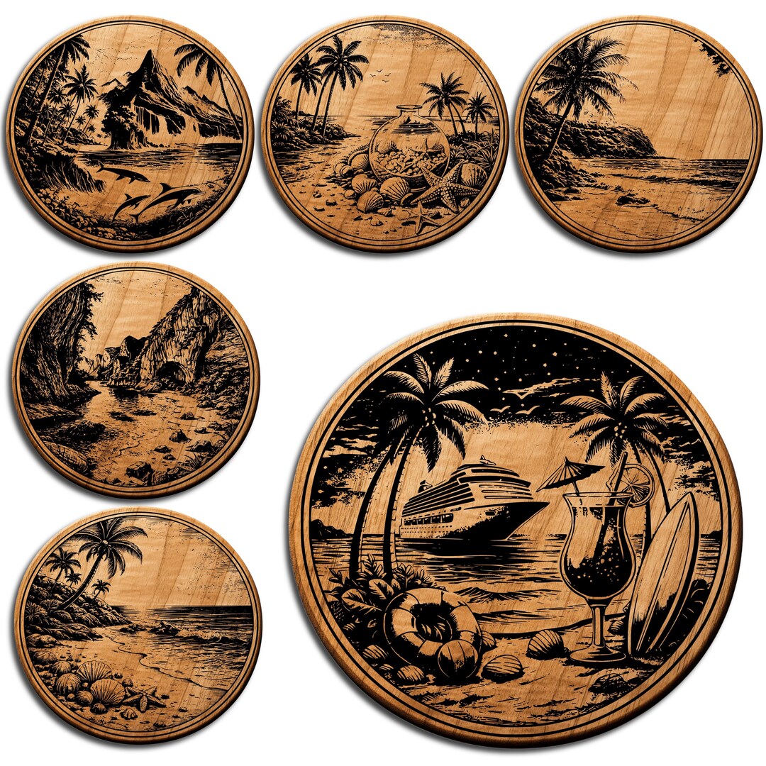 Laser Cut Tropical Coaster SVG Bundle | Beach Engraving Designs - Etsy