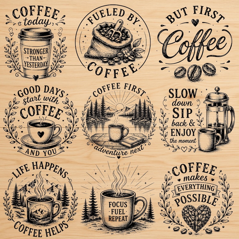 Coffee Lover Coaster SVG Set Funny Coffee Quote Laser Files Wood ...