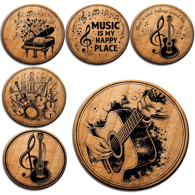 11 Music Coaster SVG & PNG Bundle | Musical Instruments Engraving ...