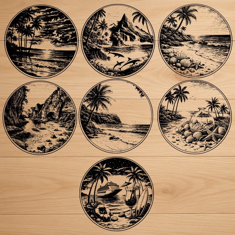 Laser Cut Tropical Coaster SVG Bundle | Beach Engraving Designs - Etsy
