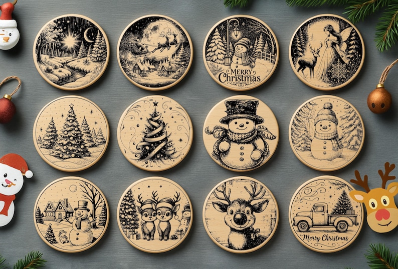Christmas Coaster SVG Bundle, Laser Engraving Files, Merry Christmas ...