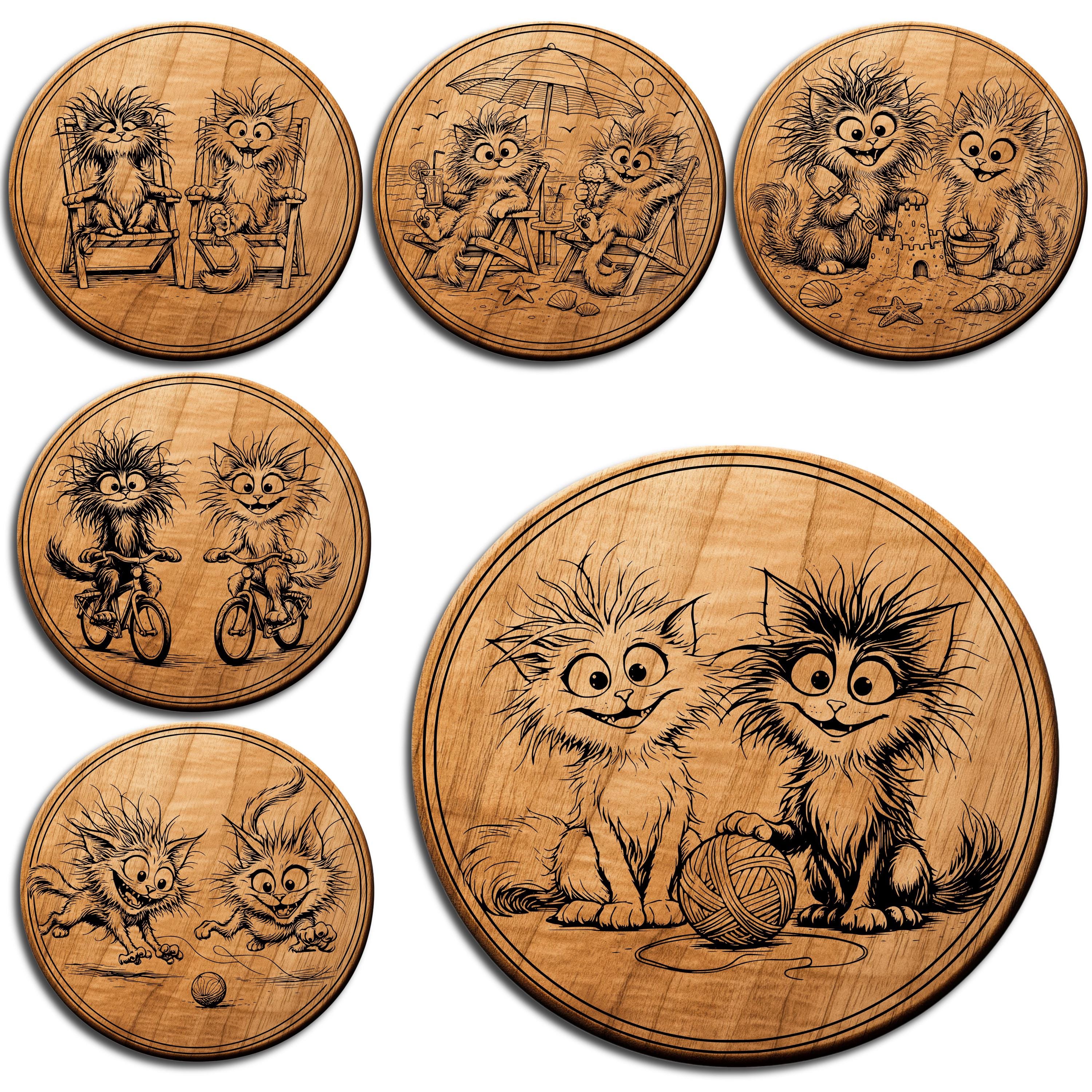 Cat Coaster Bundle SVG Funny Kitten Laser Engraving Designs Pet Lover ...