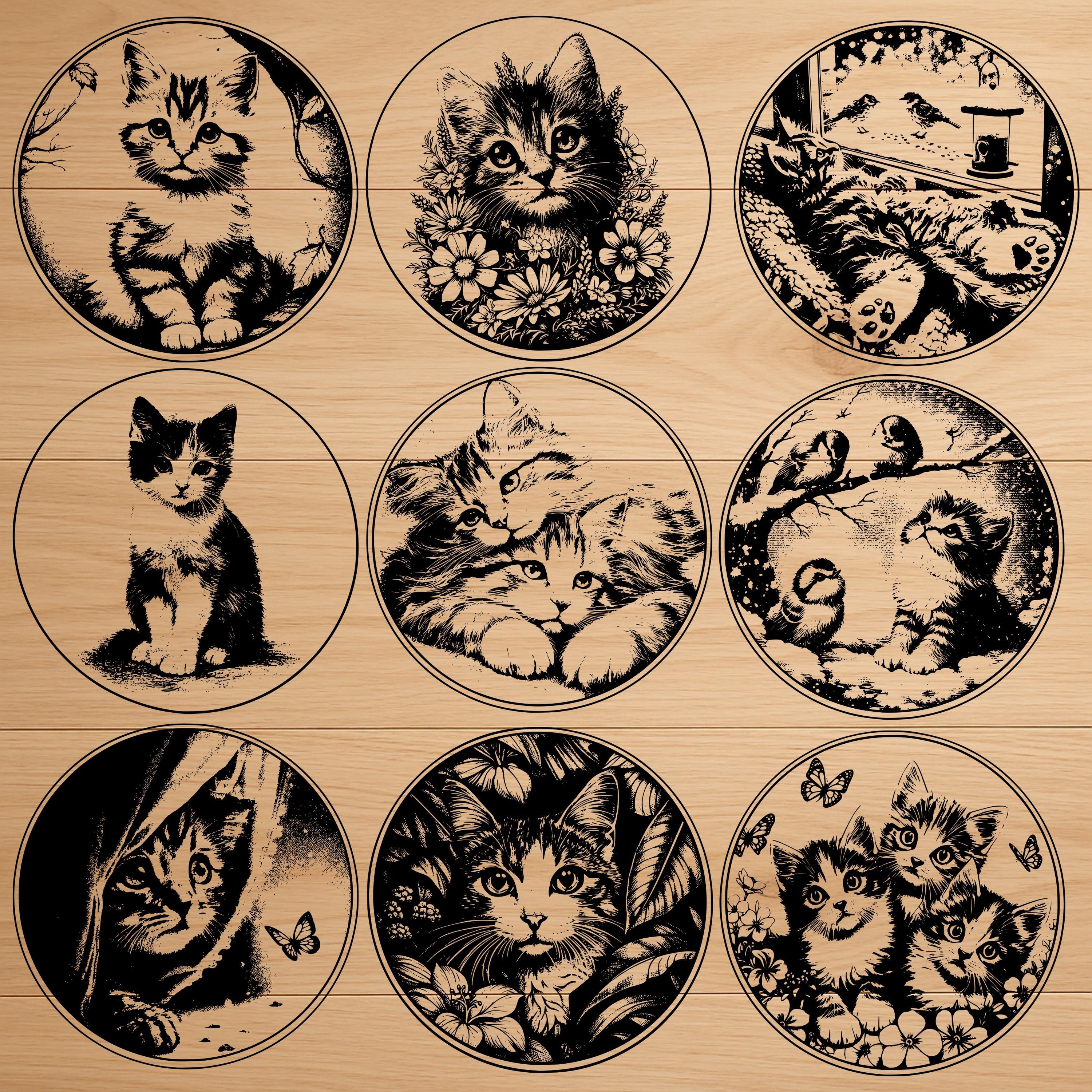 Laser Cut Cat Coaster SVG Bundle | Kitten Engraving Designs (digital ...