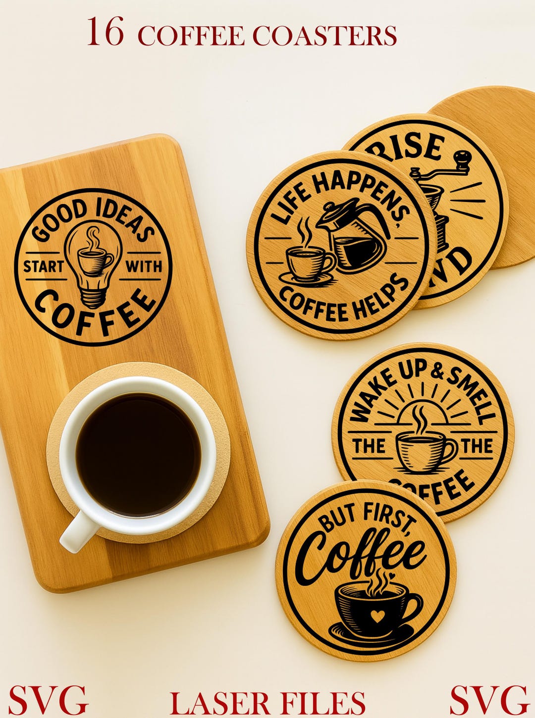 Funny Coffee Quotes Coaster SVG Bundle | Laser Cut Files (digital ...