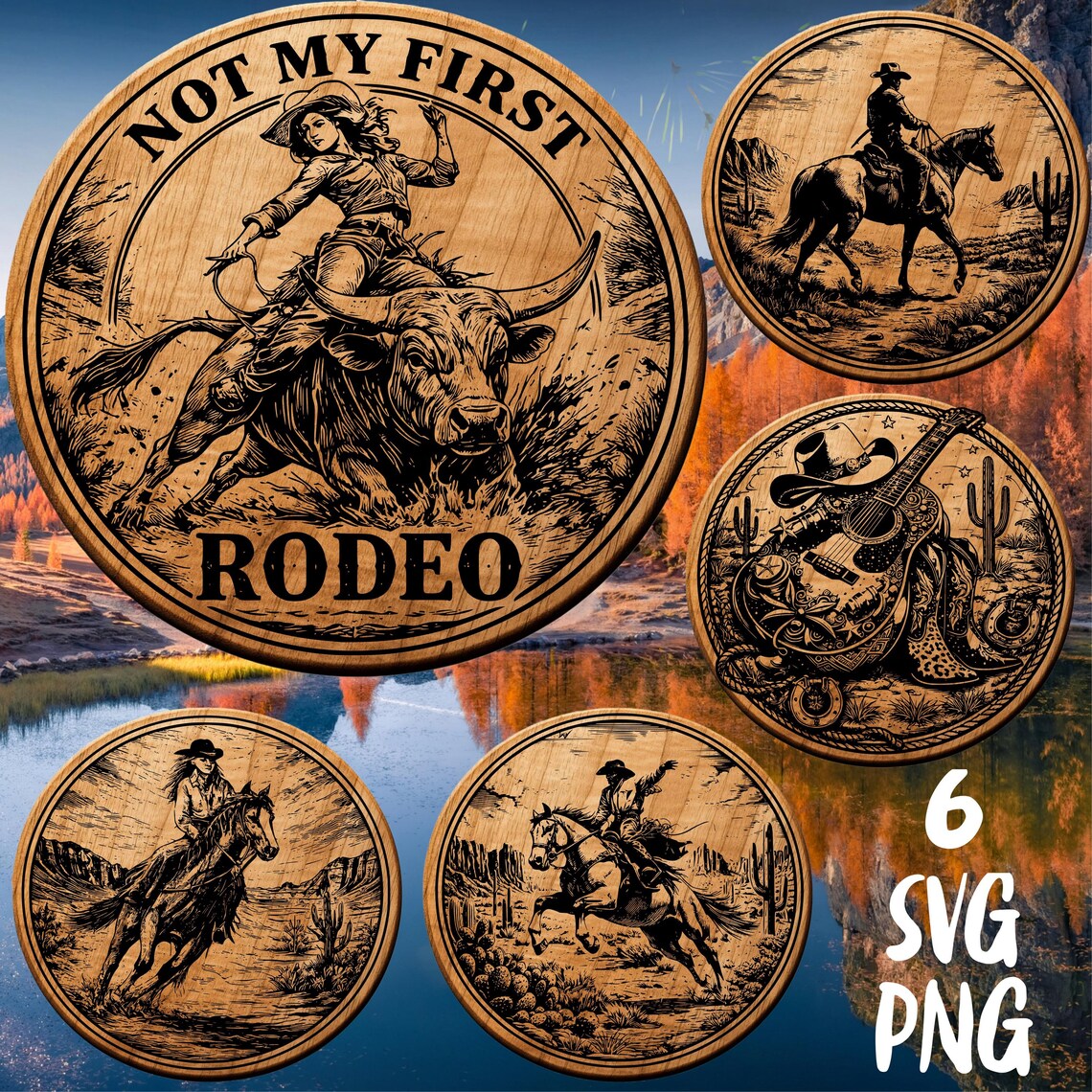 Rodeo SVG Bundle | 6 Western Laser Engraving Designs Cowboy Horse Rodeo ...