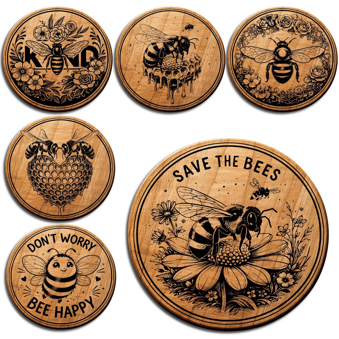 Bee Coaster SVG Bundle | Laser Cut Files, Save the Bees Art (digital ...
