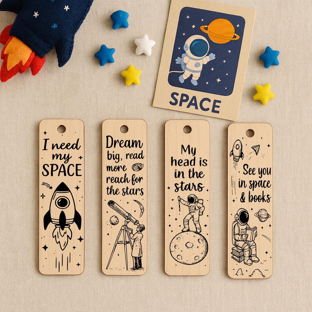 Space Bookmark SVG Bundle: Laser Cut Astronaut Rocket Designs Kids ...