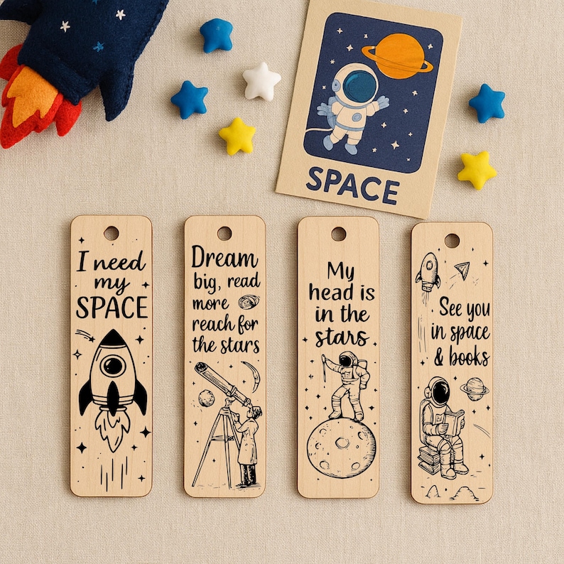 Space Bookmark SVG Bundle: Laser Cut Astronaut Rocket Designs Kids ...