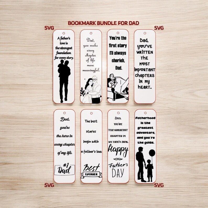 Fathers Day Digital Bookmarks SVG Bundle Dad Appreciation Laser Cut ...