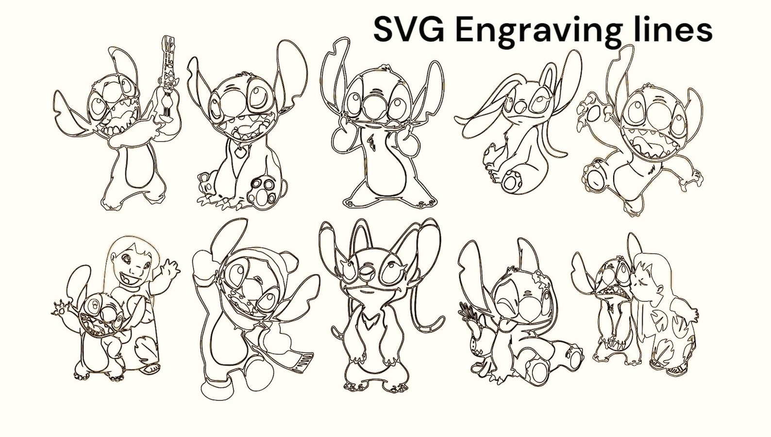 Stitch Coloring Characters , Lilo and Stitch , Svg File , Laser Files ...
