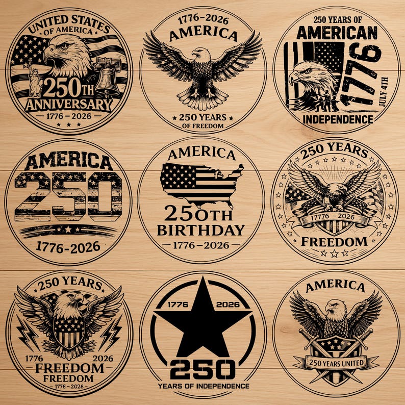 250 Years of America SVG Bundle | 1776–2026 Independence Day Laser Cut ...