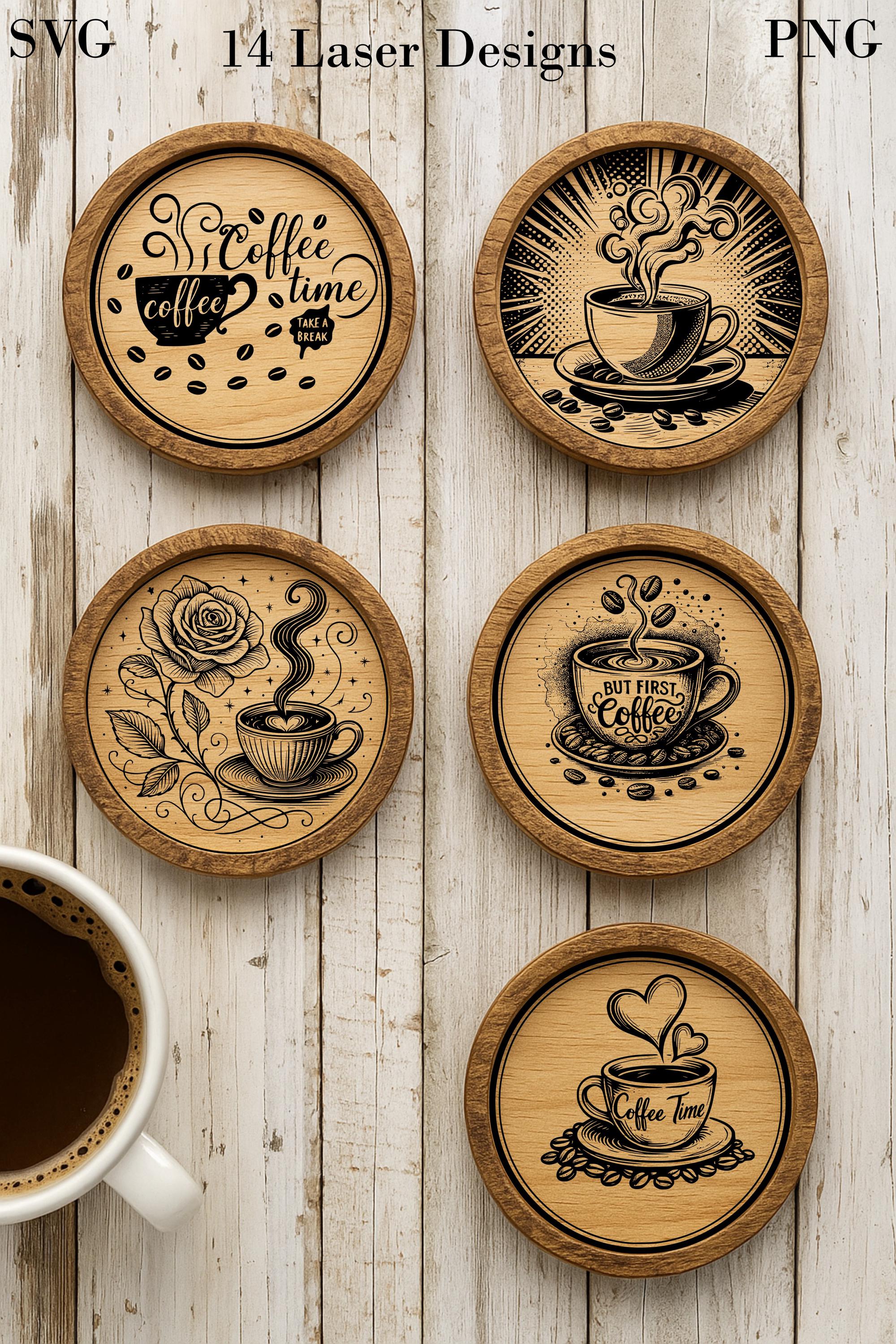 14 Coffee Coaster SVG Bundle Engraving Designs for Laser Cutting Png ...