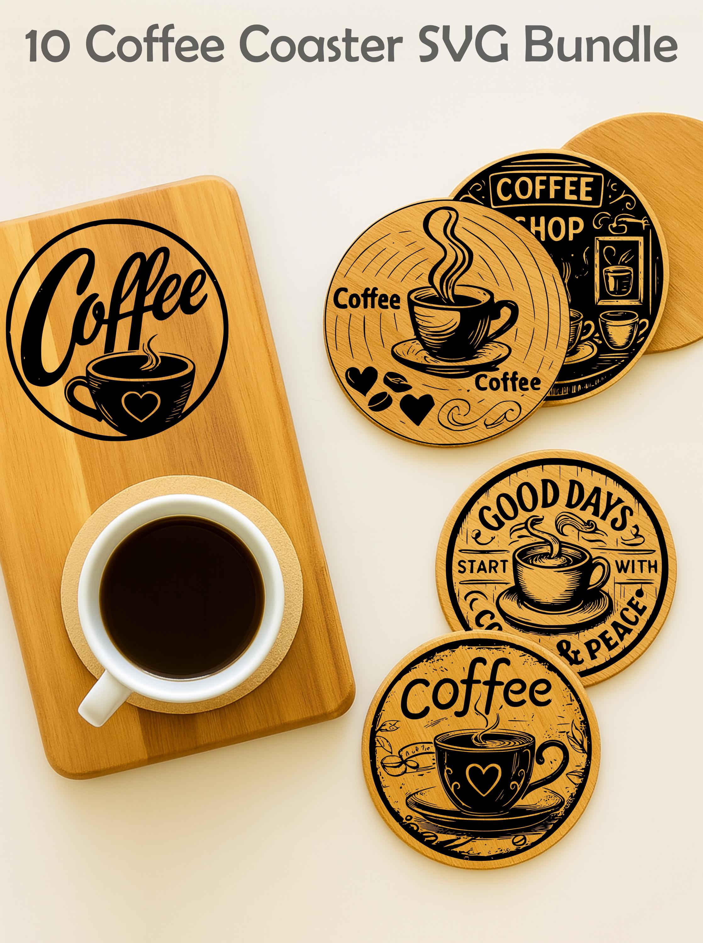 10 Coffee Coaster SVG Bundle | Laser Cut & Engrave Files | Funny Coffee ...