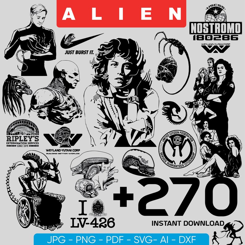 Alien-predator SVG Pack 270 Unique Designs for Laser Cutting, DIY ...