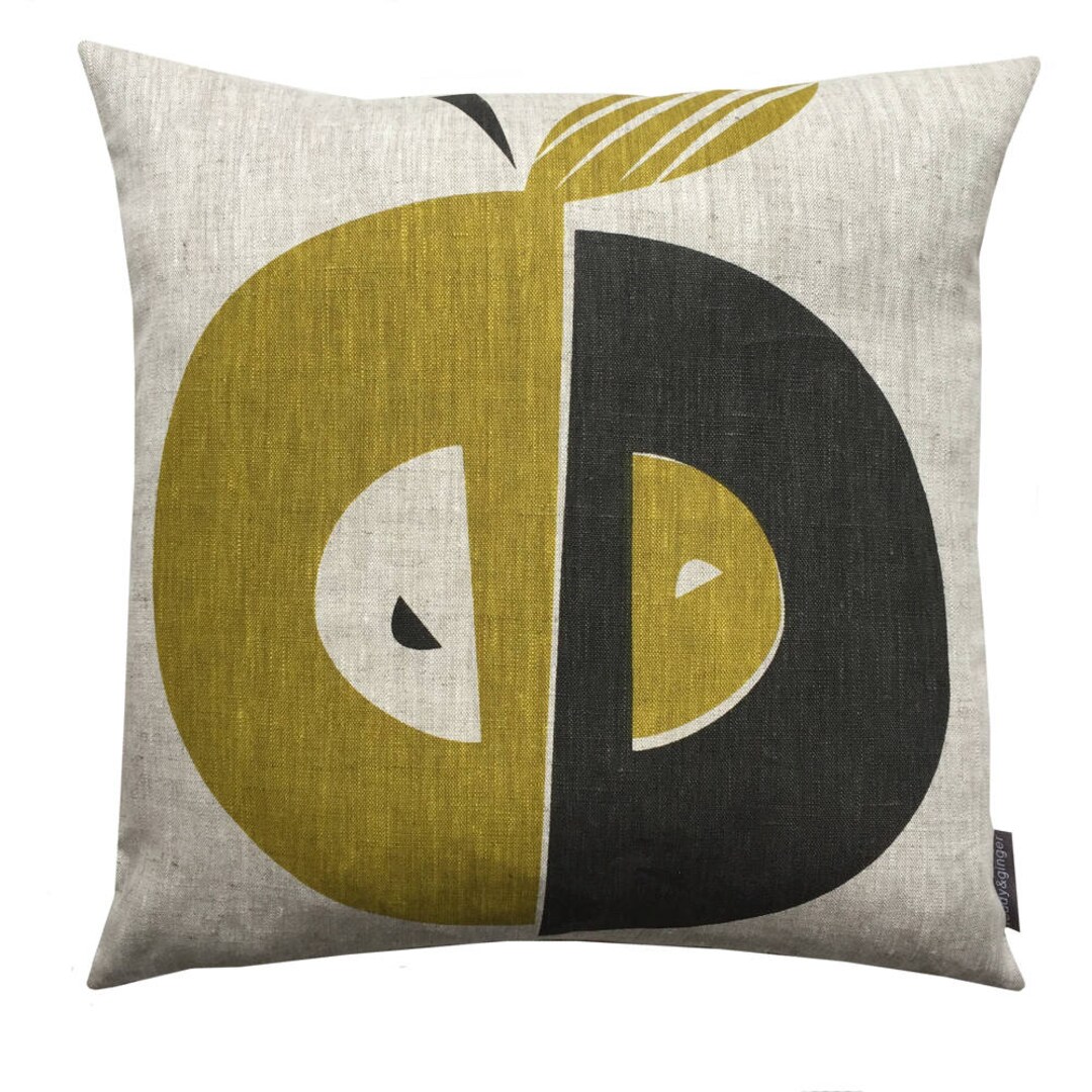 Apple Cushion in Olive and Grey on White or Natural Linen - Etsy