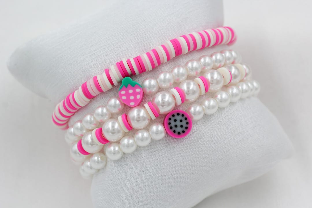 Fruit Charms Beaded Bracelet, Stack Pearl Bracelet, Fruit Set Bracelet ...