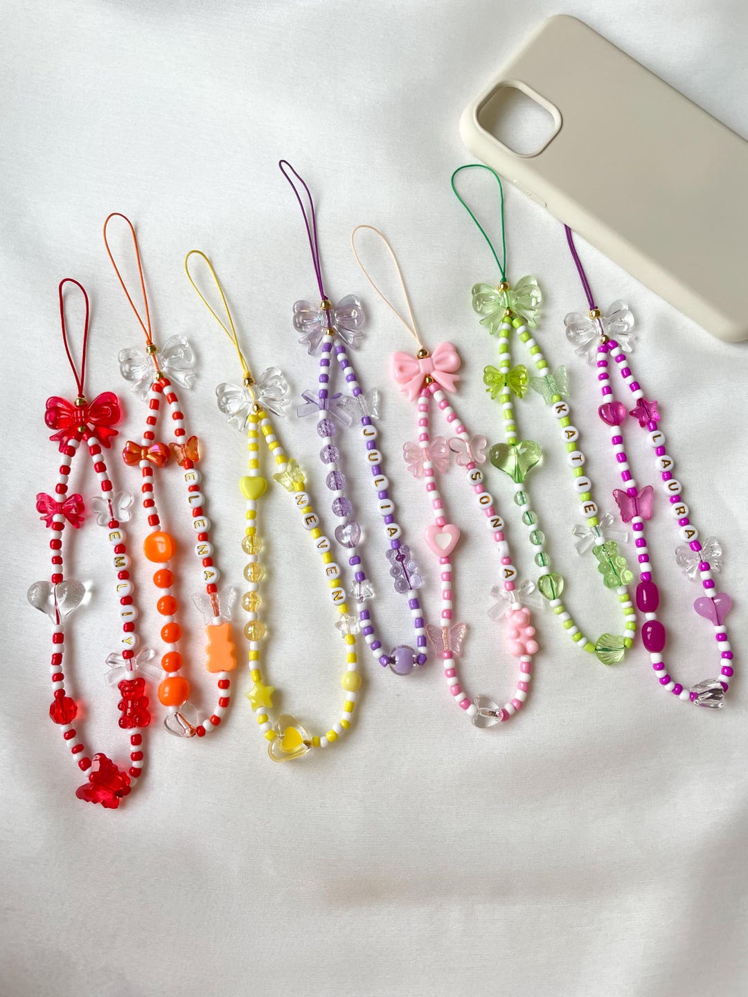 Tie Colorful Charm Phone Straps With Personalized Names, Bear Star ...