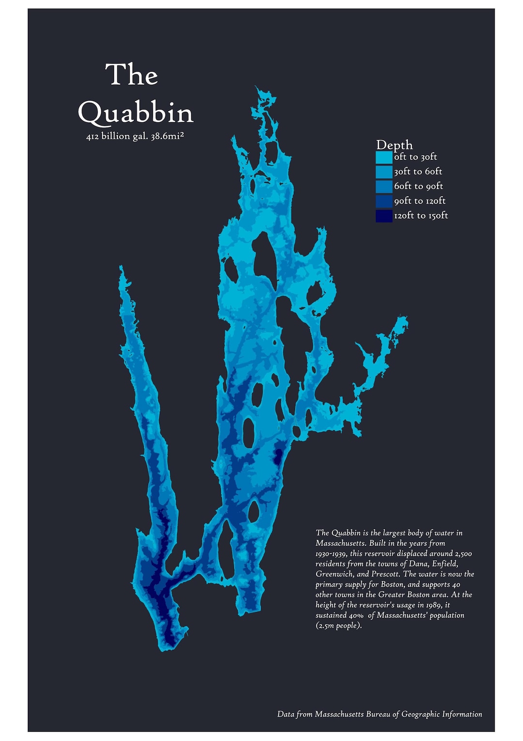 Depths of the Quabbin Map unframed - Etsy
