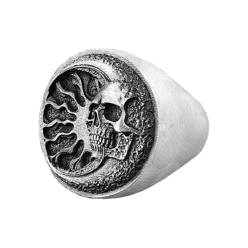 Gothic Realistic Artly Motif Skull Sterling Silver Biker Ring, Pagan ...