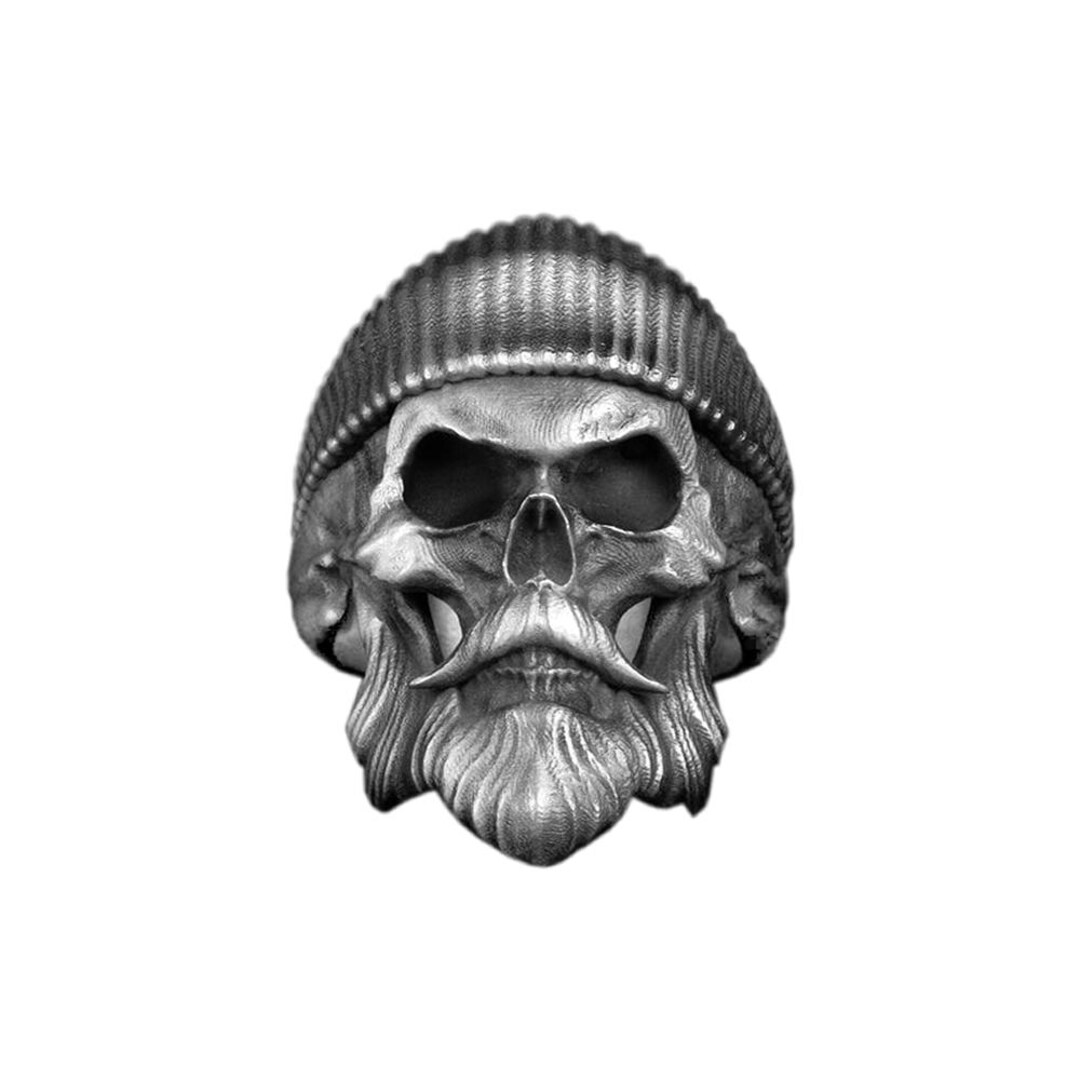 Gothic Realistic Artly Motifs Mustached and Bearded Skull With Beanie ...