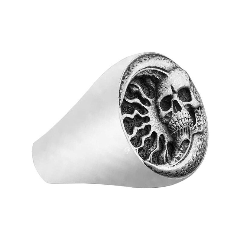 Gothic Realistic Artly Motif Skull Sterling Silver Biker Ring, Pagan ...