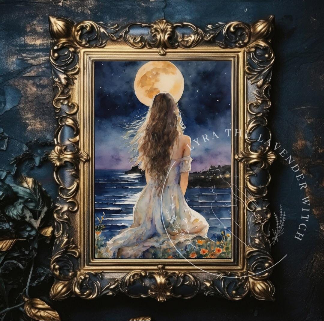 7x5" the Lady of the Moon | Enchanting Summer Witch Art Print by Lyra O ...