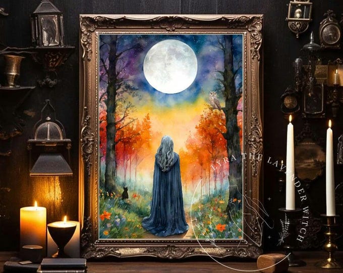 8x10" Chakra Moon | Wise Woman Witch Art Print by Lyra O'brien | Black ...