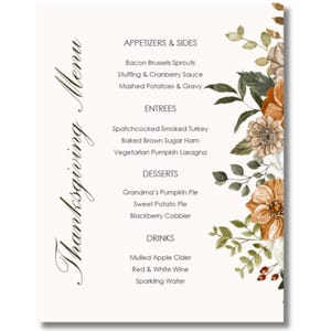 Thanksgiving Menu - Easy Edit in Word! Full Page - Etsy