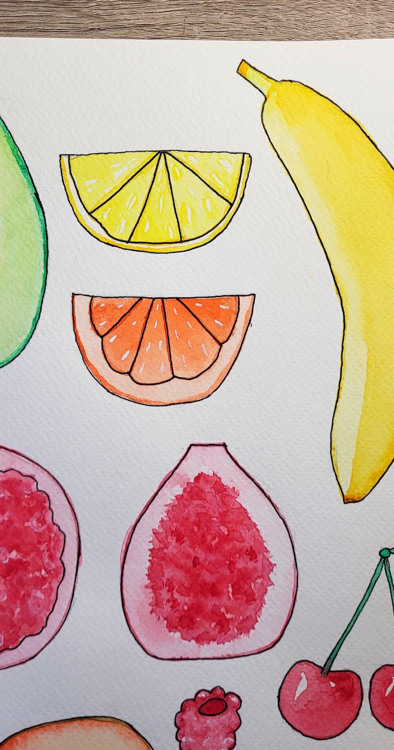 Original Watercolor Fruit Illustration, Summer Kitchen Art (9x12) - Etsy
