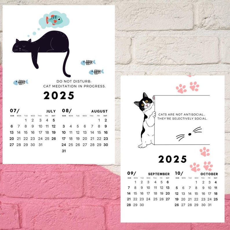Printable Cats Calendar 2025, Monthly Cat Calendar, Cat Quoted Planner ...