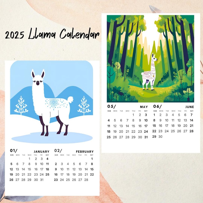 Printable Llama Calendar 2025 | Monthly Llama Calendar | 2025 Printable ...